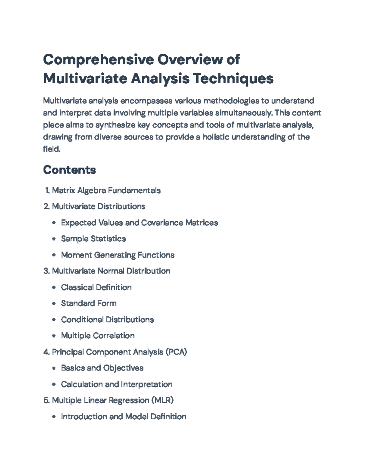 Comprehensive Guide to Multivariate Analysis Techniques - Comprehensive Overview of Multivariate ...