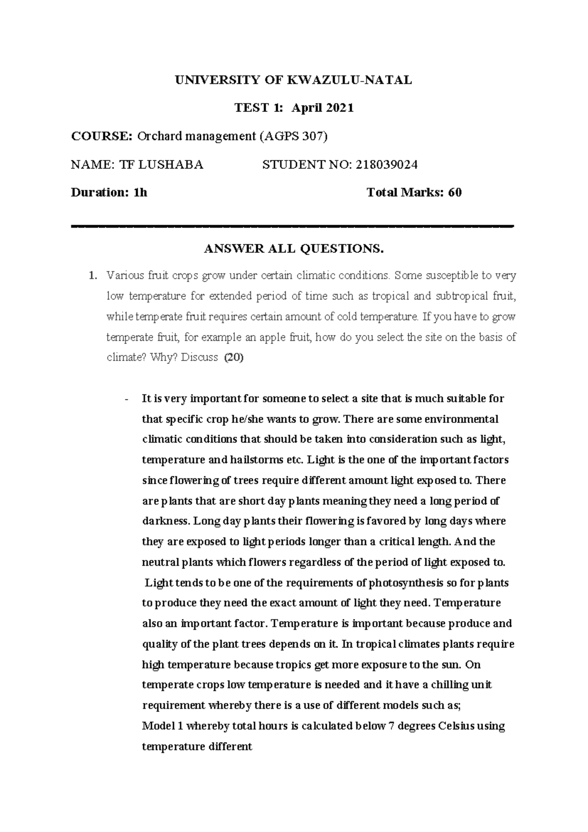 Test 1 AGPS 307: Orchard Management Site Selection & Nutrient Uptake ...