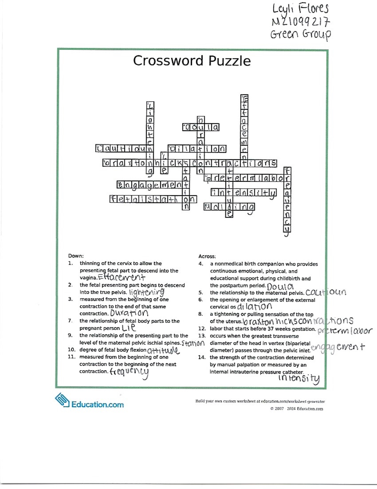 Pre Class Assignment-Crossword Puzzle - Leyli Flores M21099217 Green ...