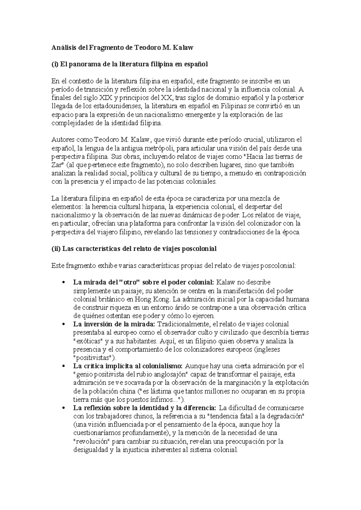 Análisis del Fragmento de Teodoro M. Kalaw: Literatura Filipina en ...