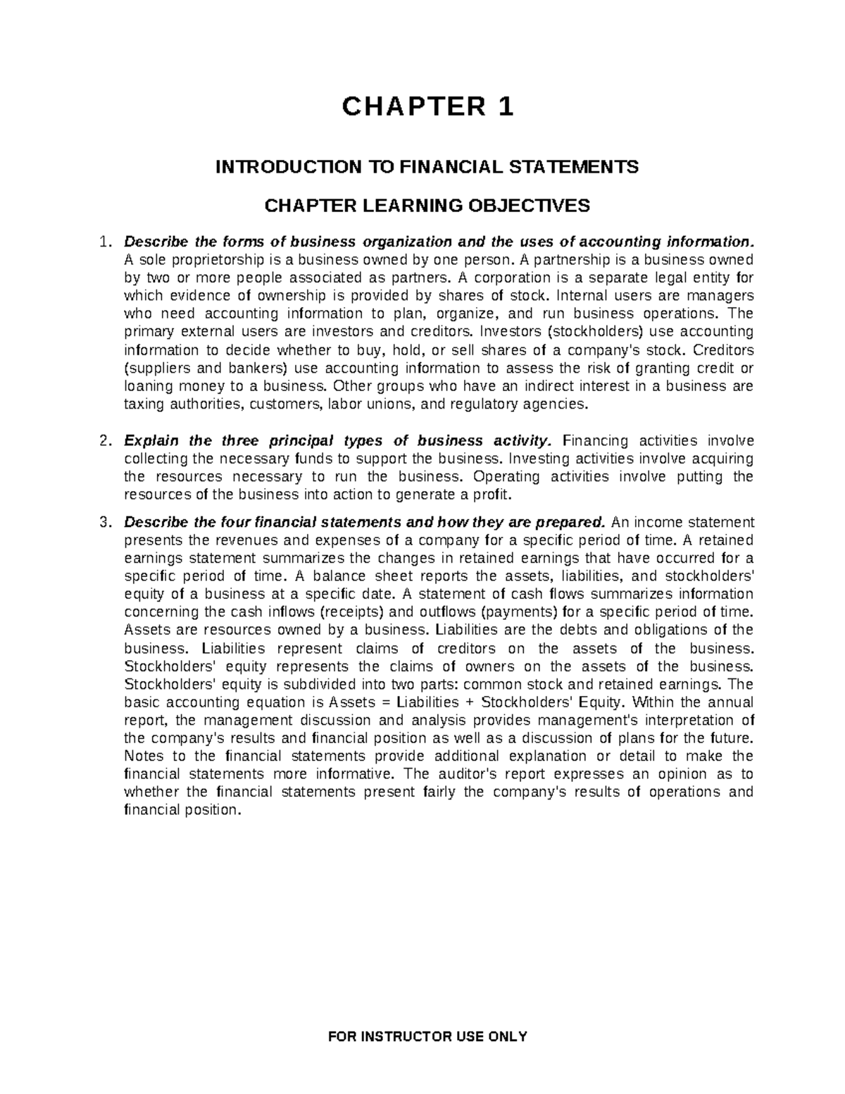 Financial Accounting CH01: Introduction to Financial Statements Test ...