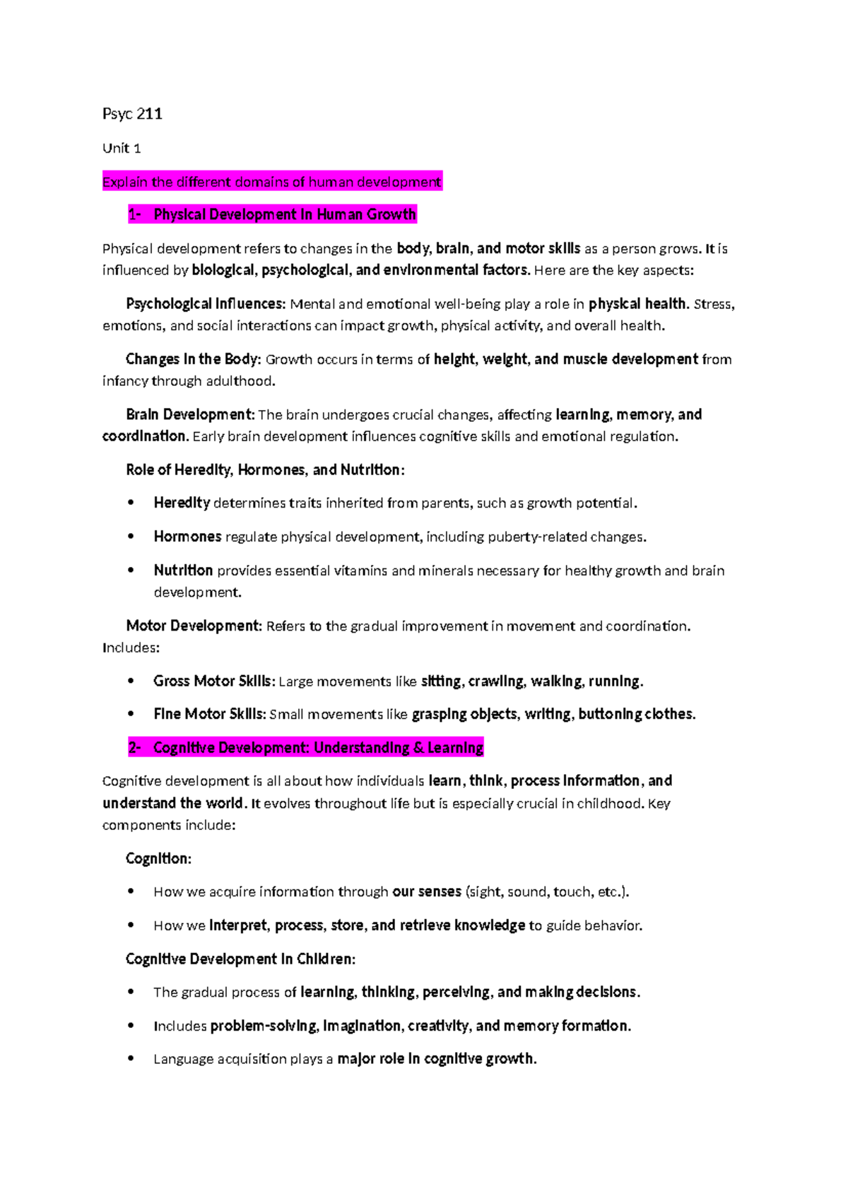 Psyc 211 Exam Notes: Domains of Human Development Explained - Studocu