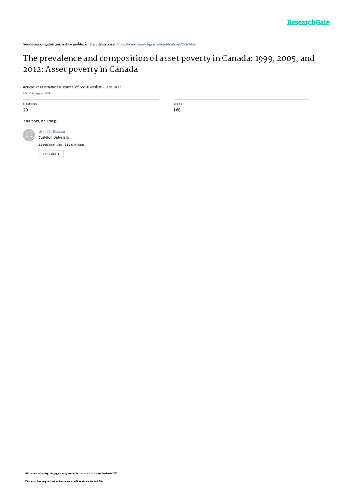 Asset Poverty in Canada: Prevalence and Composition (2005 & 2012) - Studocu