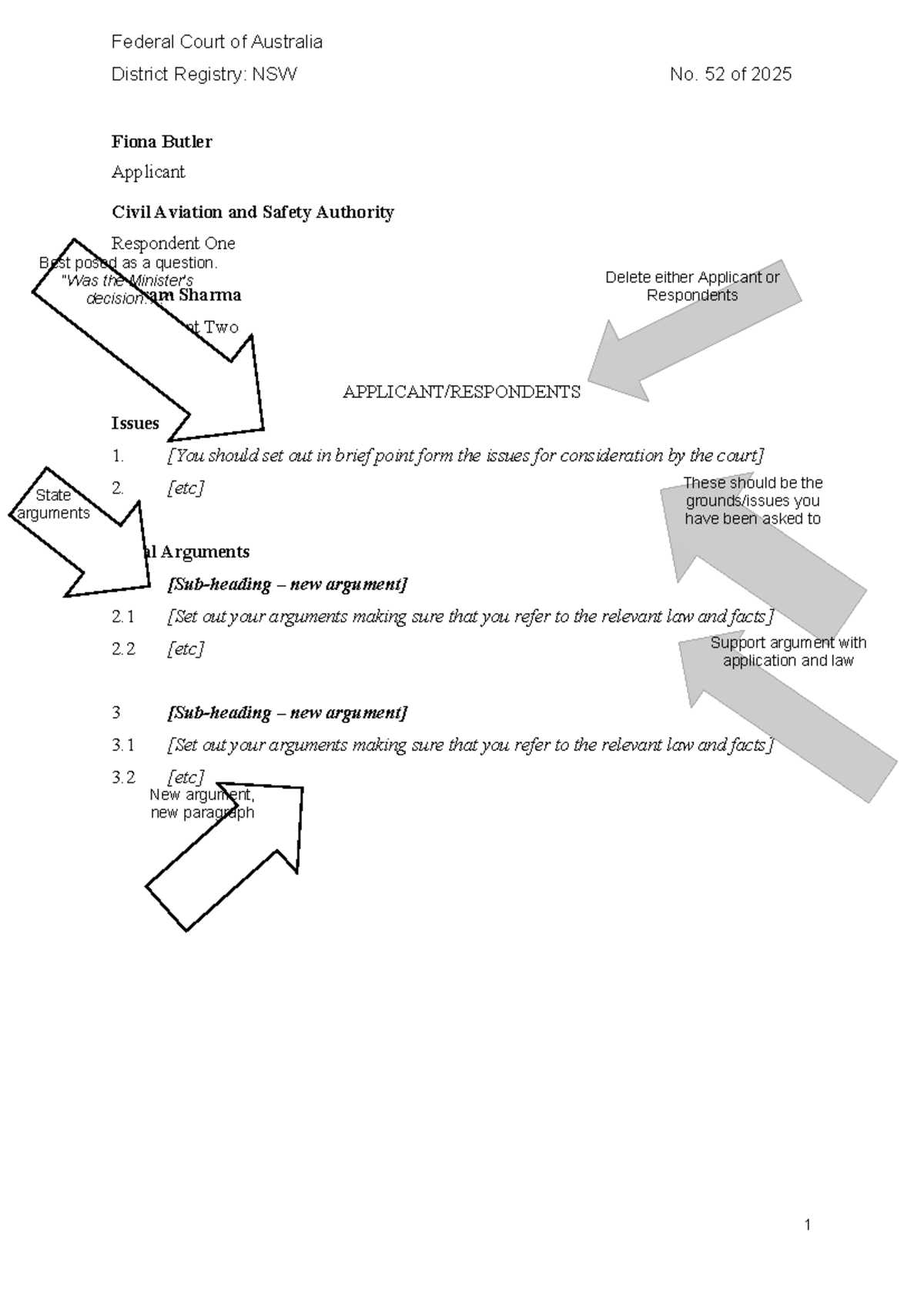 Moot Template for Written Submissions - Federal Court NSW No. 52/2025 ...