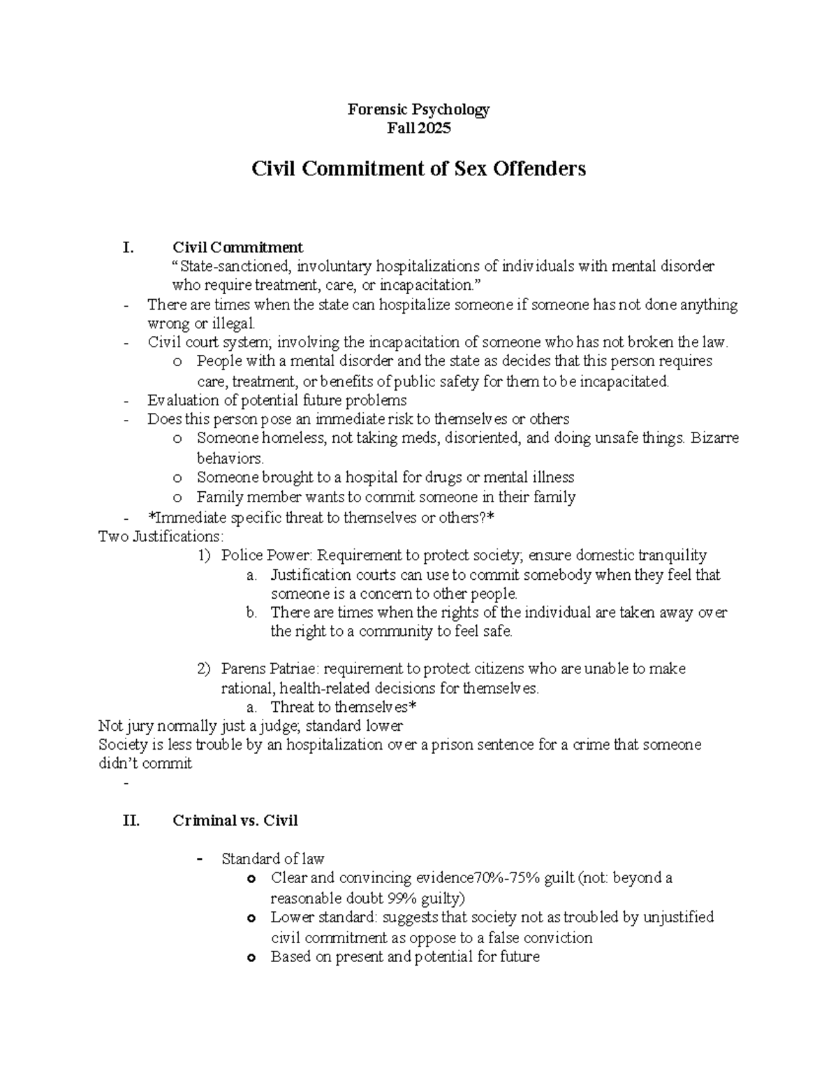 Civil Commitment of Sex Offenders: Forensic Psychology Overview (FALL ...