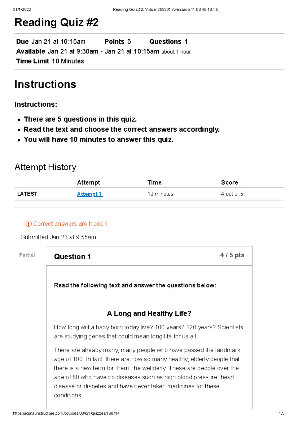 Reading Quiz #2: Virtual 202201 Avanzado Jan 21, 2022 08:45-10:15 - Studocu