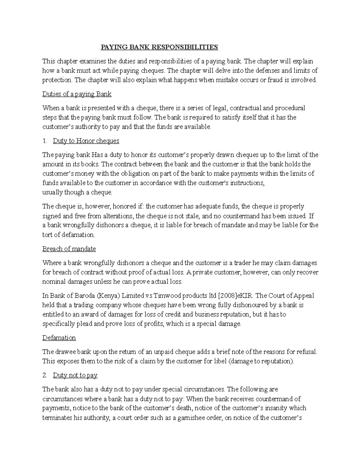 PAYING BANK RESPONSIBILITIES: Duties and Legal Protections Explained ...