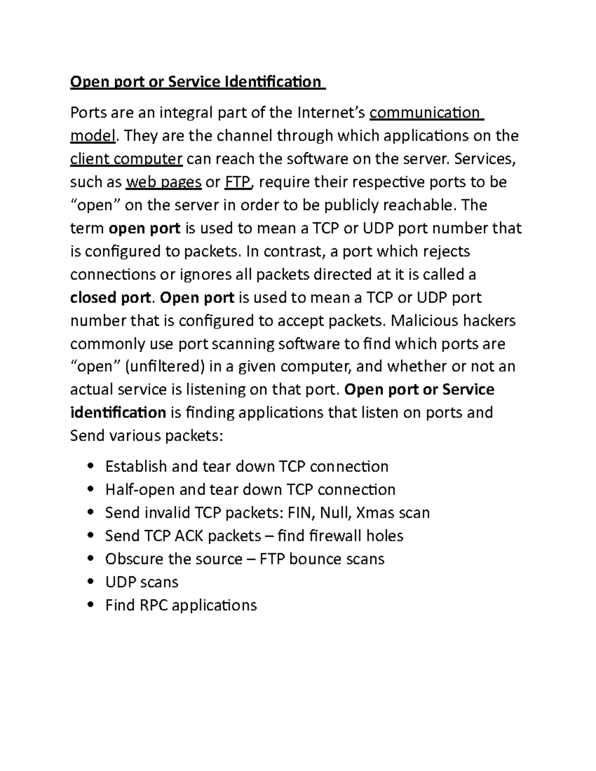 Open port - Open port/Service Identification - Open port or Service ...