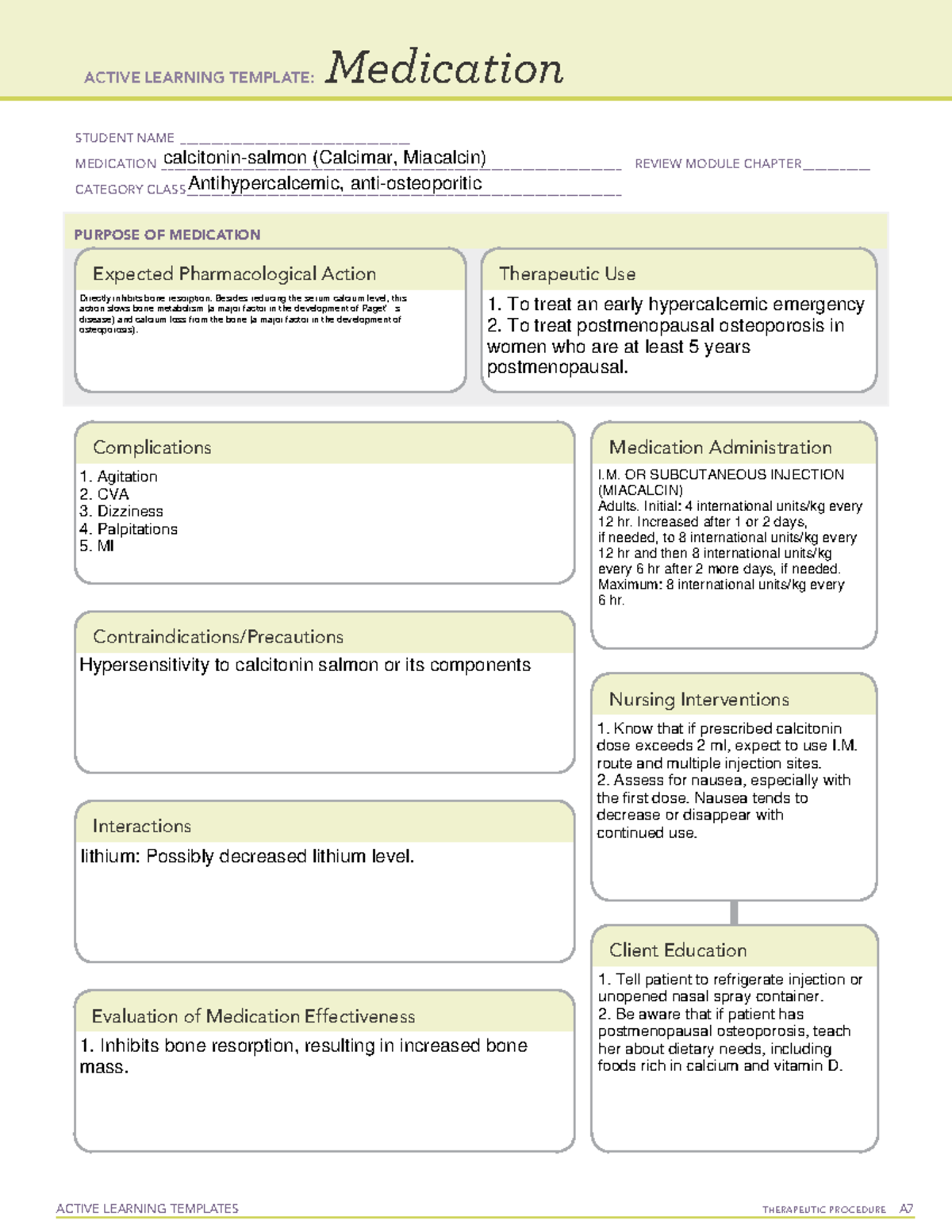 Calcitonin-salmon (Calcimar, Miacalcin) - ACTIVE LEARNING TEMPLATES ...
