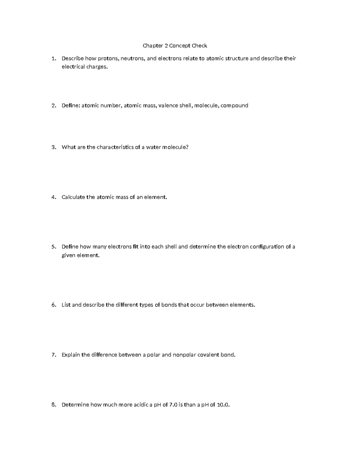 Chapter 2 Concept Check: Atomic Structure & Bonding Insights - Studocu
