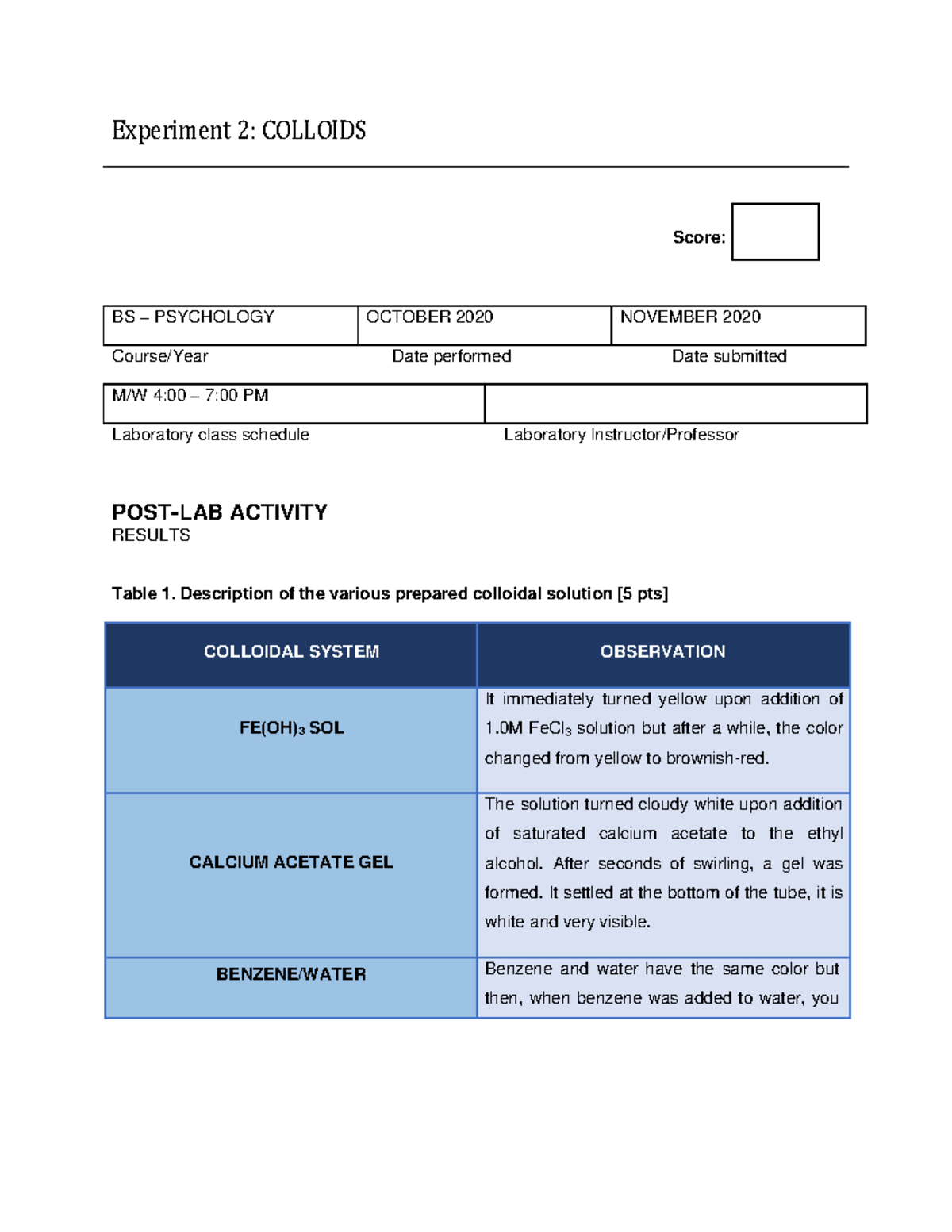 Colloids Post-Lab Analysis: Results and Observations for BS-Psychology ...