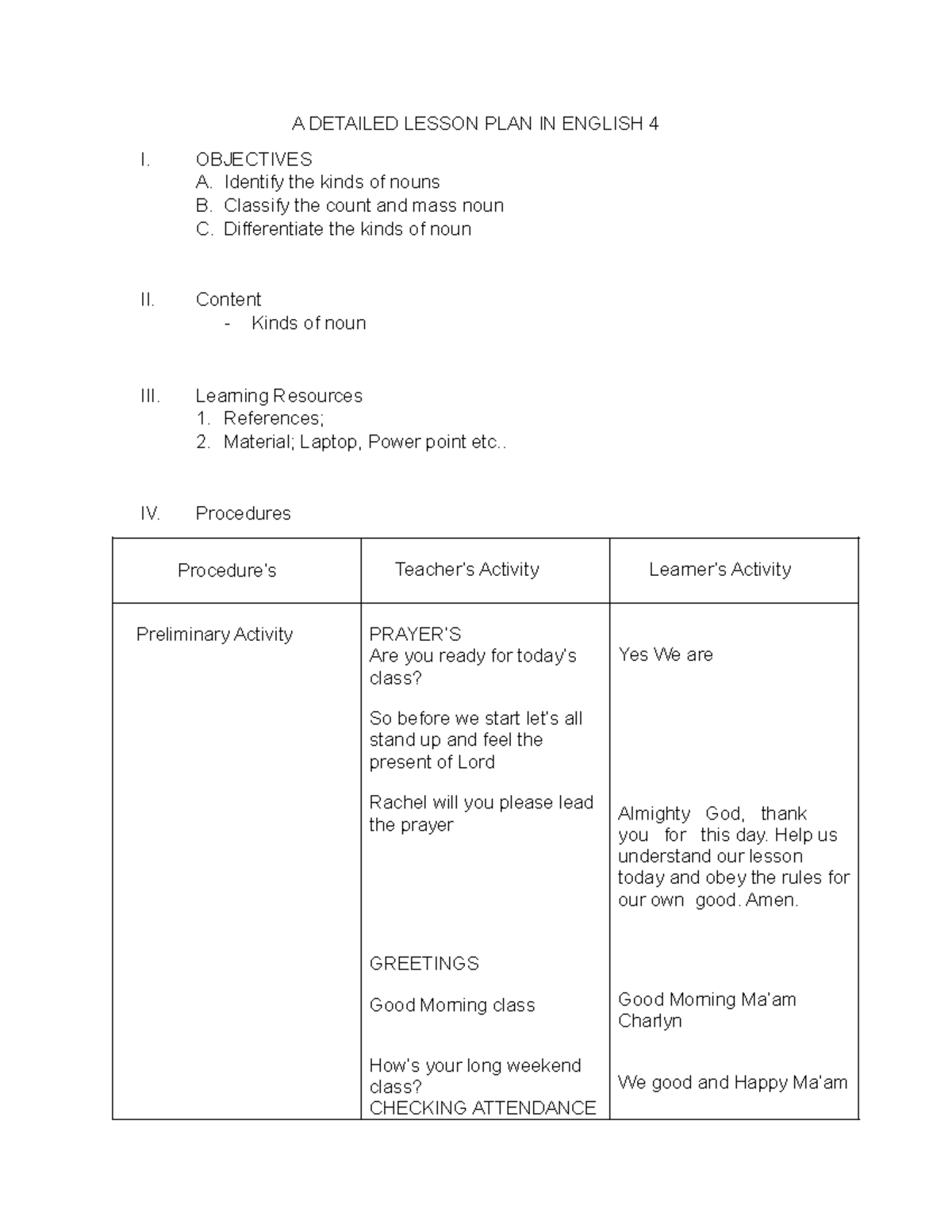 A Detailed Lesson PLAN IN English 4 notdone - A DETAILED LESSON PLAN IN ...