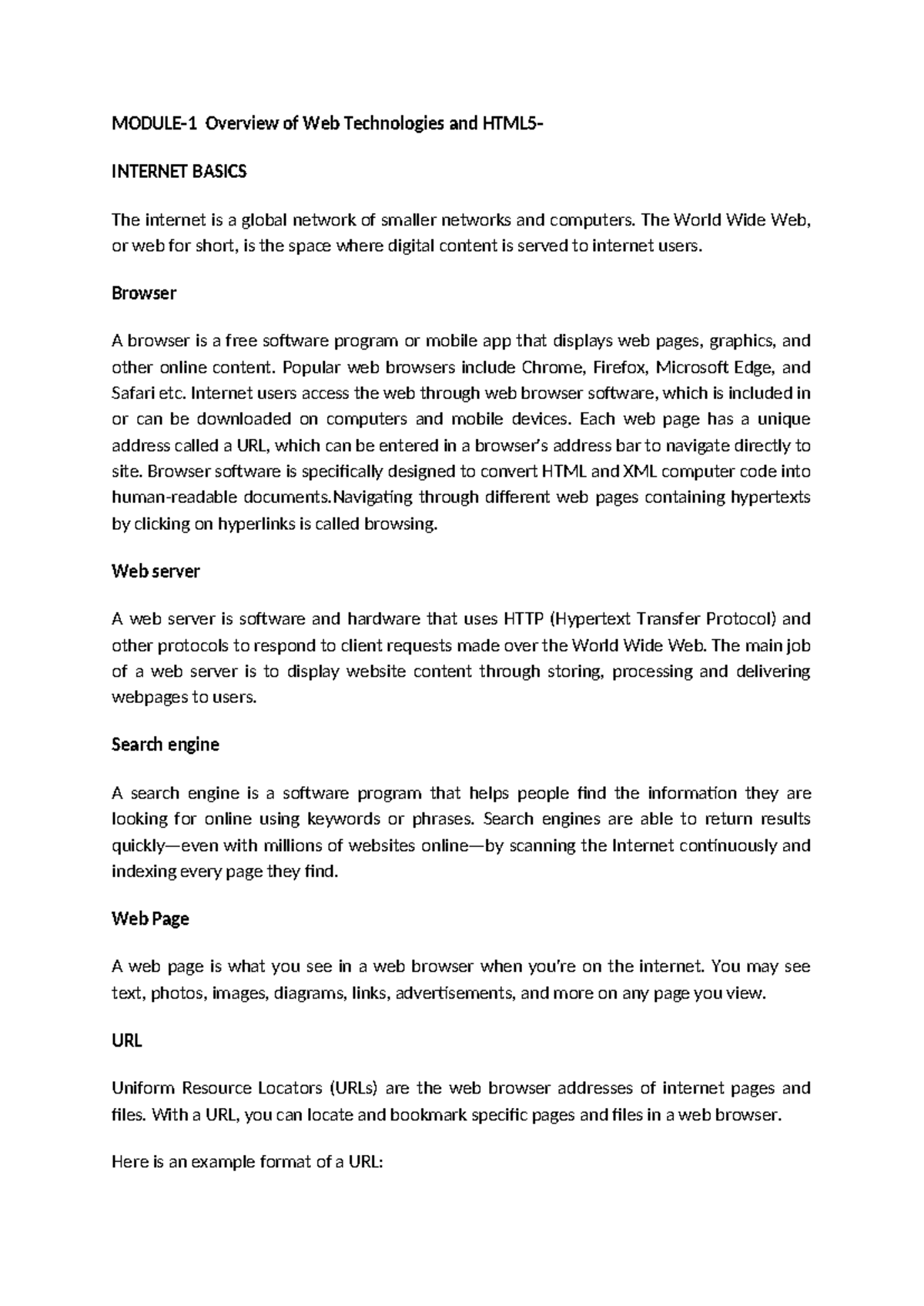 Overview of Web Technologies and HTML5 - INTERNET BASICS - Studocu