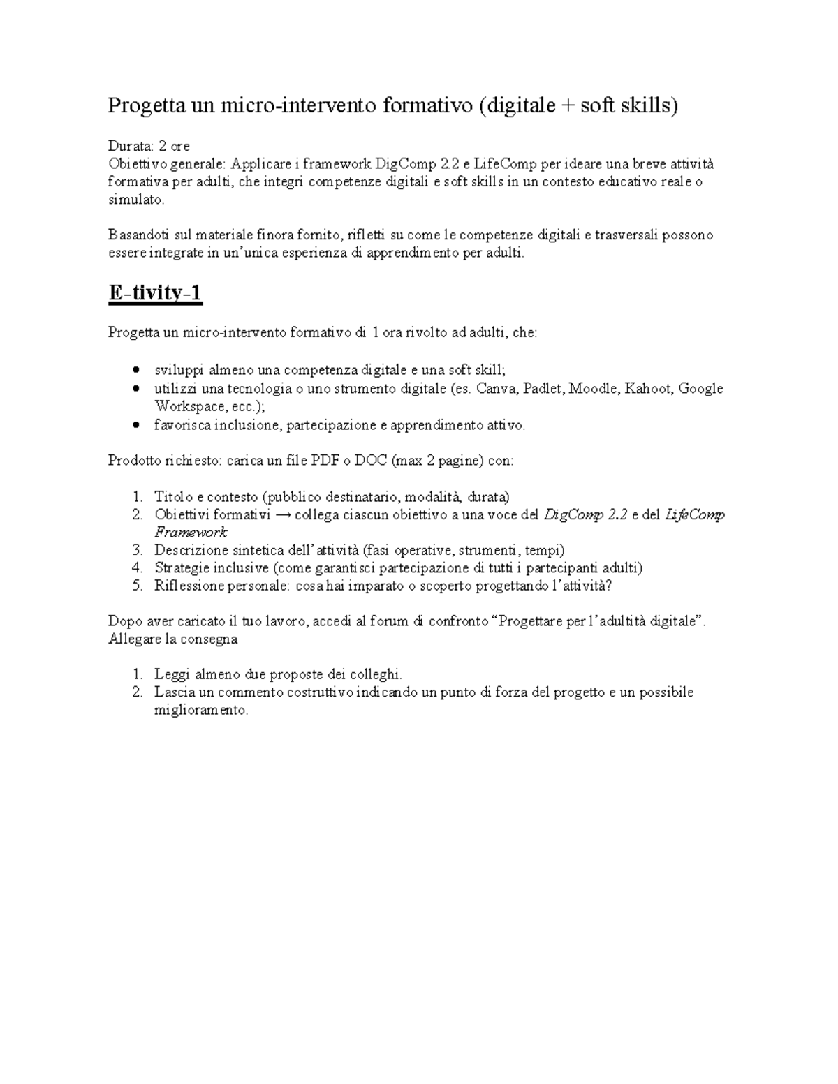 E-tivity 1: Progettazione Formativa per Competenze Digitali e Soft ...