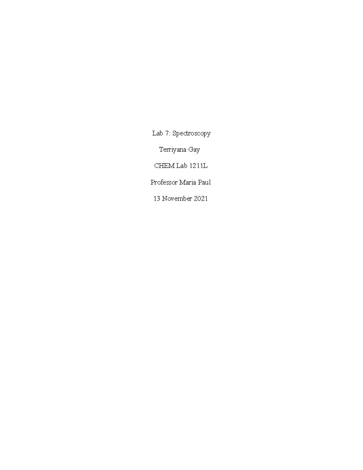 CHEM 1211L Lab Report 7: Spectroscopy & Copper Sulfate Analysis - Studocu