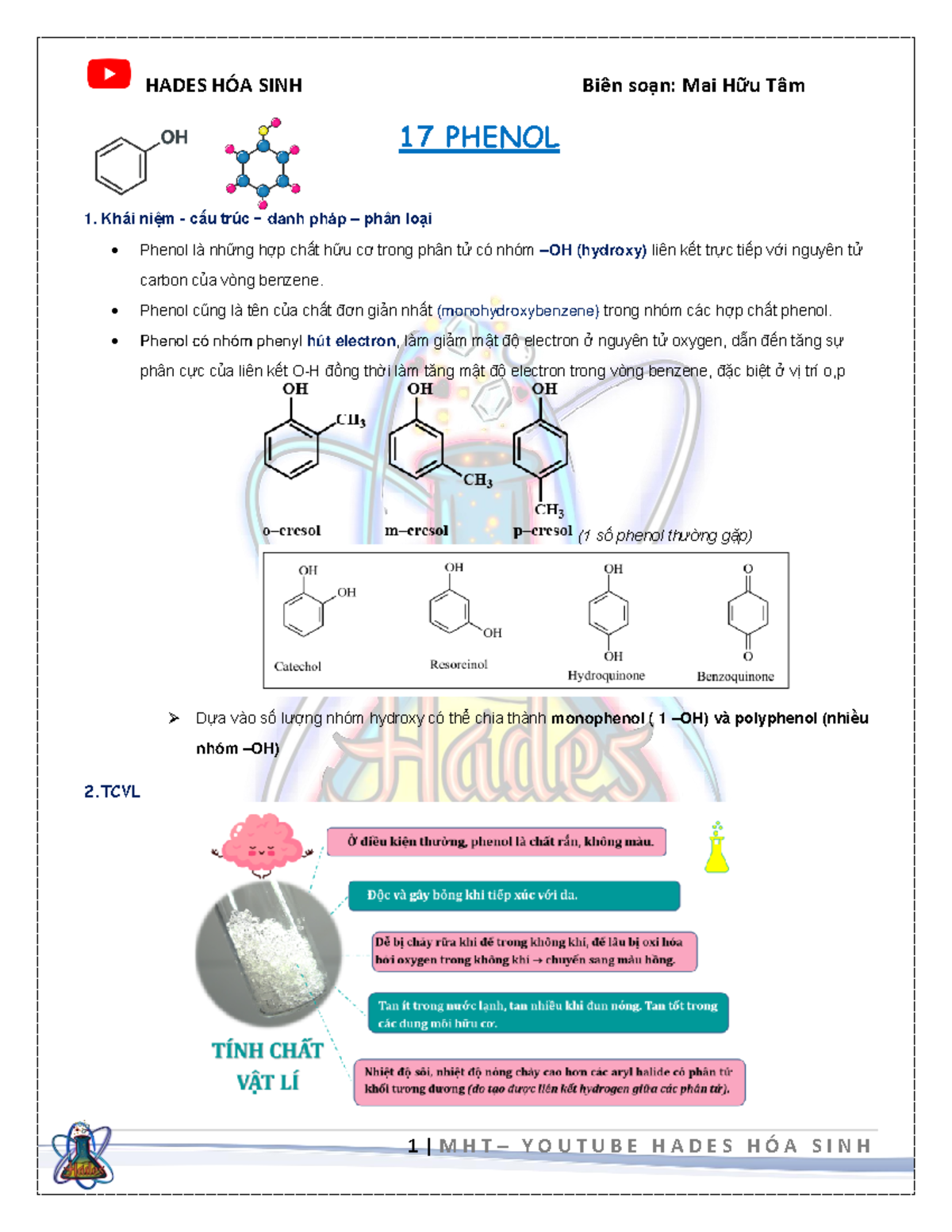 Tài liệu 17 Phenol: Cấu Trúc, Phân Loại và Tính Chất Hóa Học - Studocu
