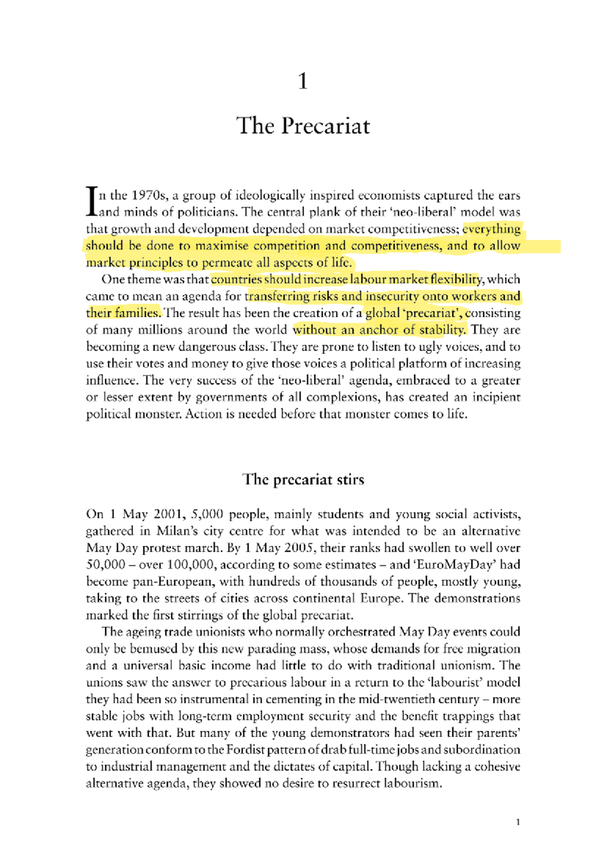 The Precariat: Dynamics of a New Dangerous Class (2011) - Studocu