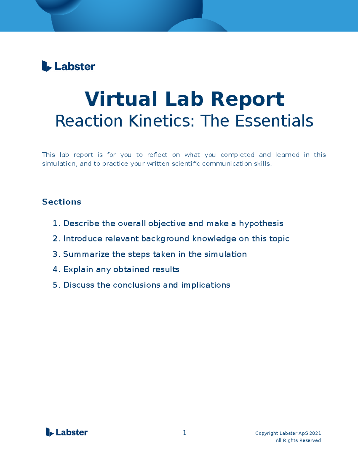 Virtual Lab Report: Reaction Kinetics Analysis (Chem 101) - Studocu