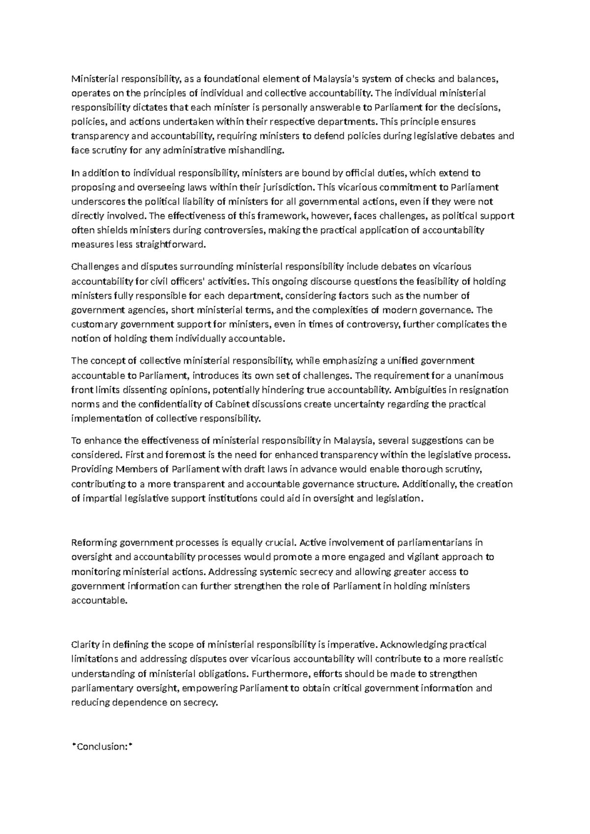 Ministerial Responsibility: Accountability in Governance and Challenges ...