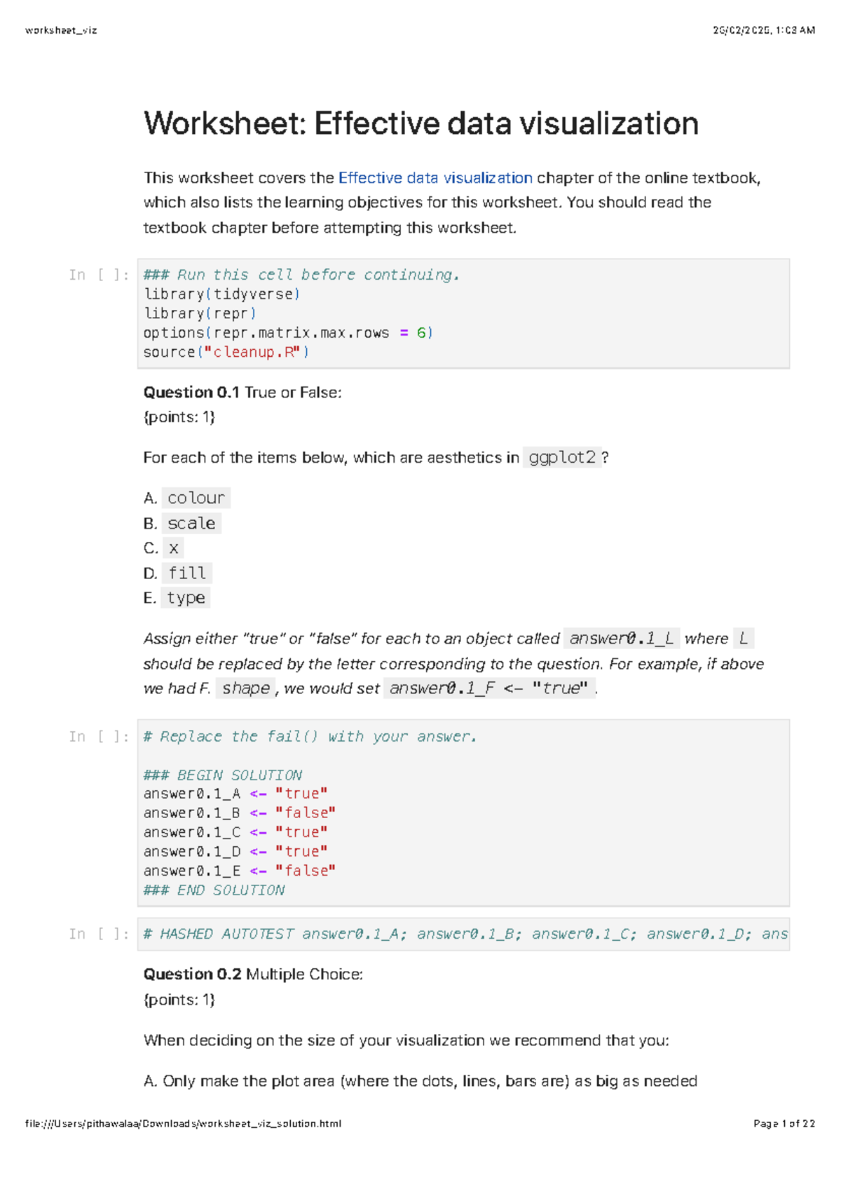 Effective Data Visualization Worksheet (Course Code: viz) - Studocu