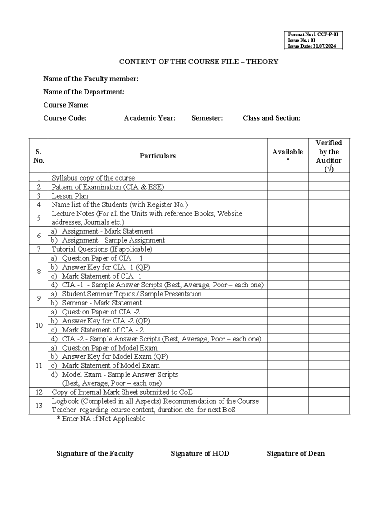 Course File Theory: Comprehensive Overview and Documentation - Studocu