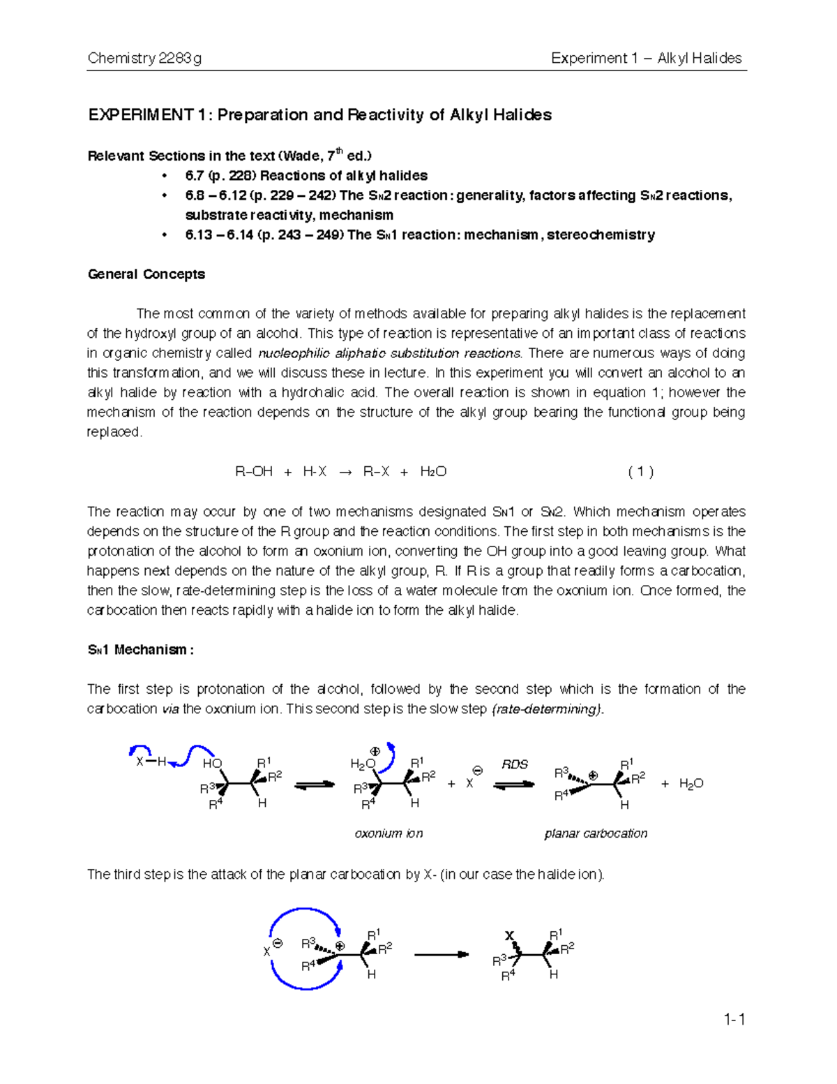 Lab Report: SN1 and SN2 Reaction Mechanisms of Alkyl Halides - Studocu