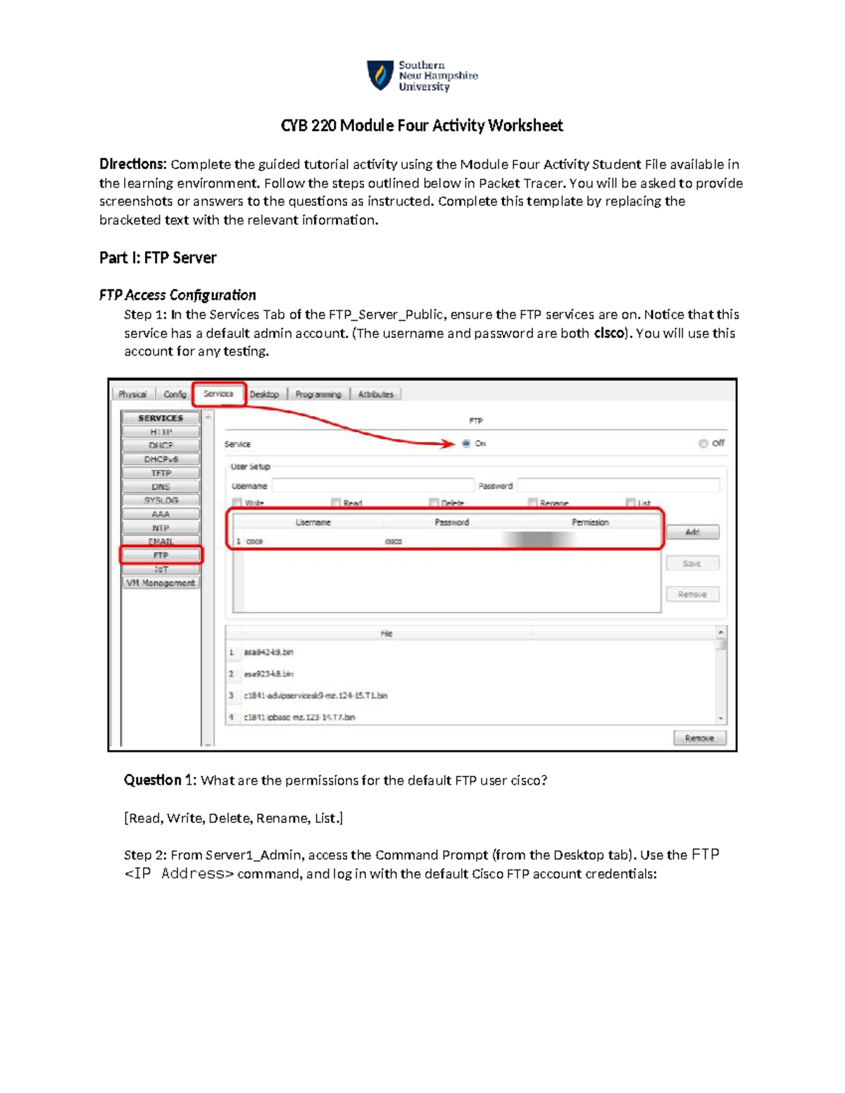 CYB 220 Module 4 Activity: FTP & Firewall Configuration Guide - Studocu