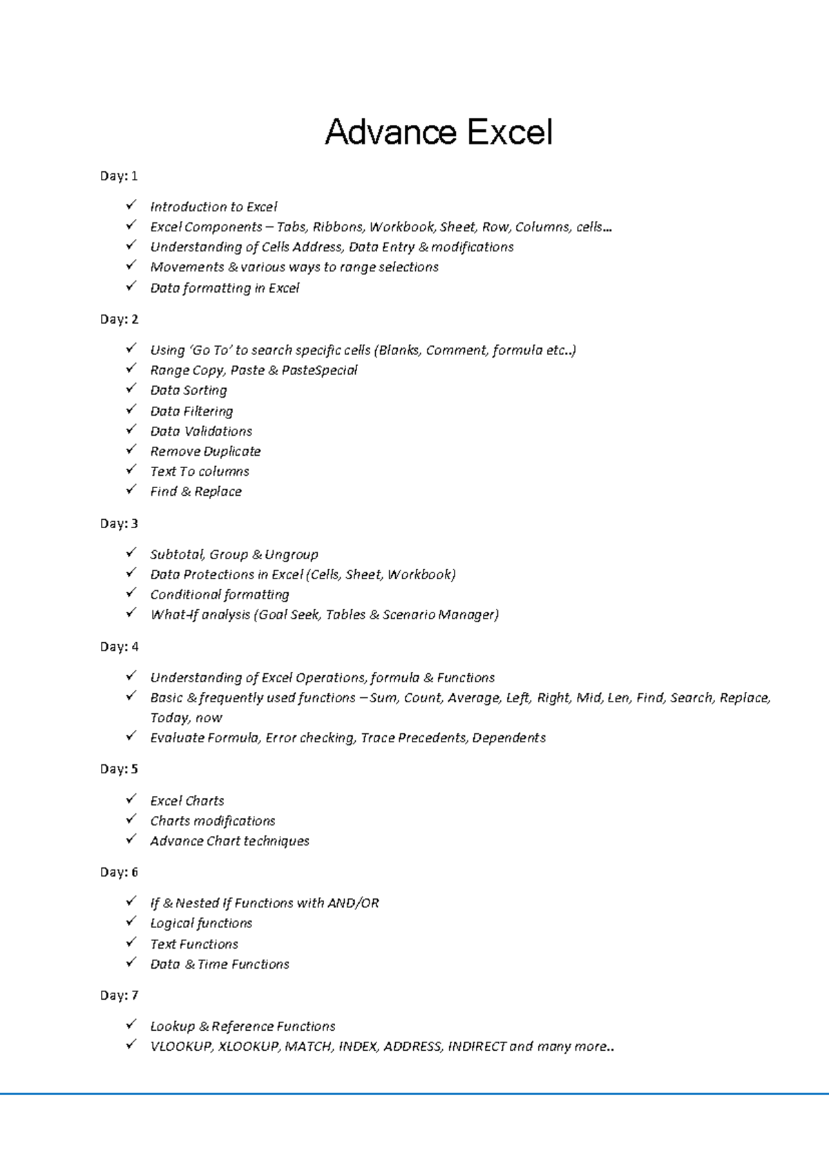 Advance Excel Course: Comprehensive Overview and Functions - Studocu