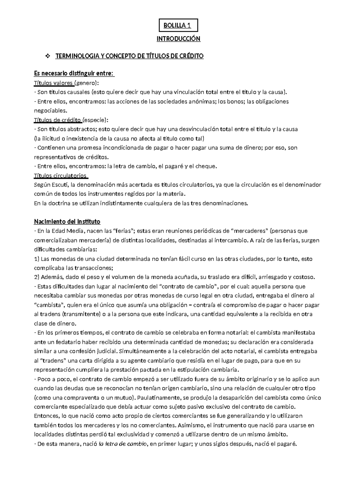 Bolilla 1: Introducción a Títulos de Crédito - Apuntes Prof. Junyent ...