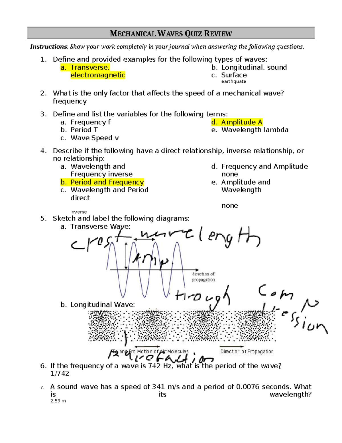 Mechanical waves quiz review: Key concepts and examples - Studocu