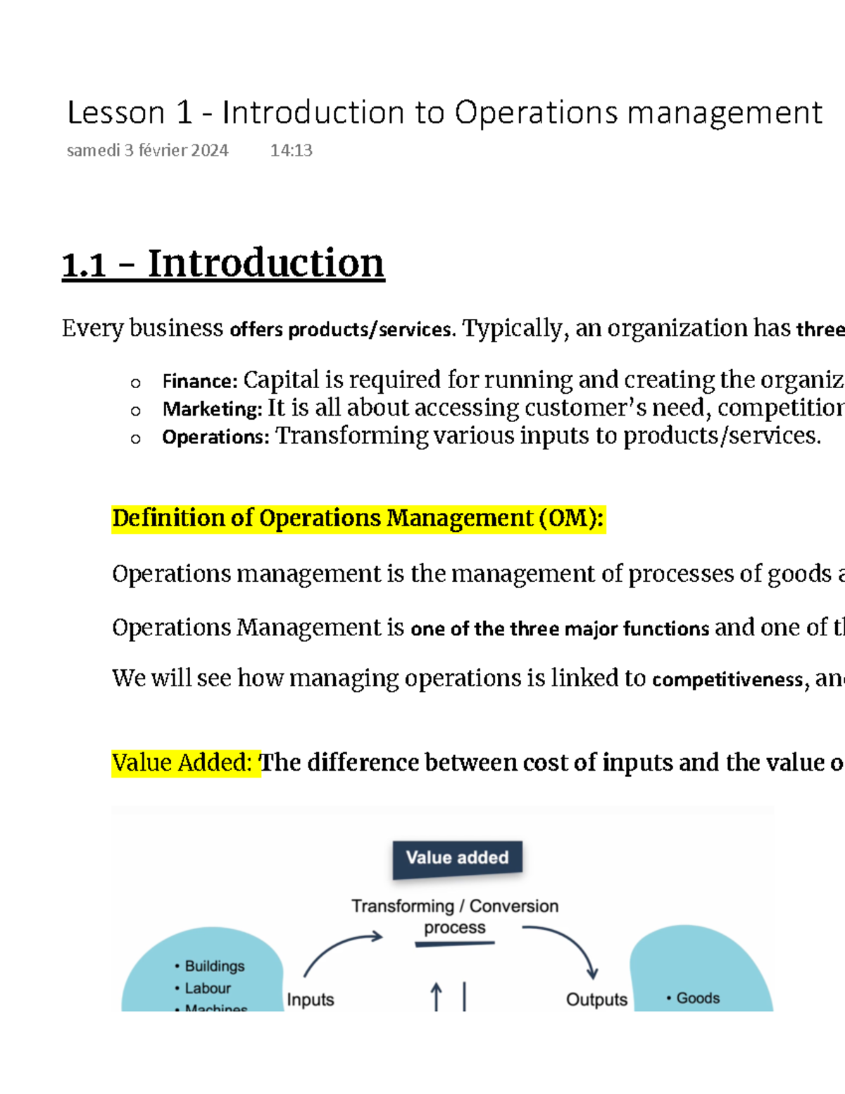 Lesson 1 - Intro to Operations Management (OM) and Its Importance - Studocu
