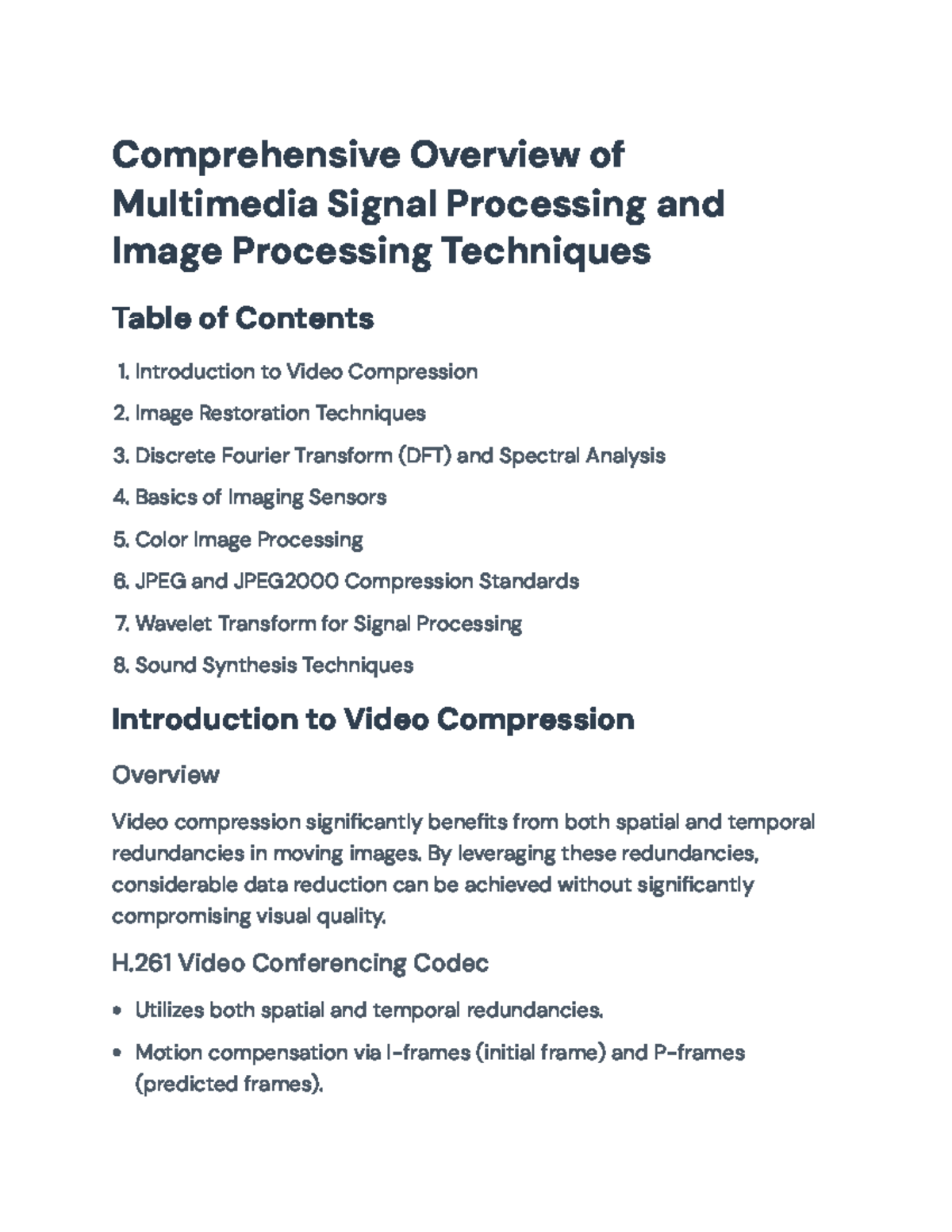 Multimedia Signal & Image Processing Techniques Overview (Course Code ...