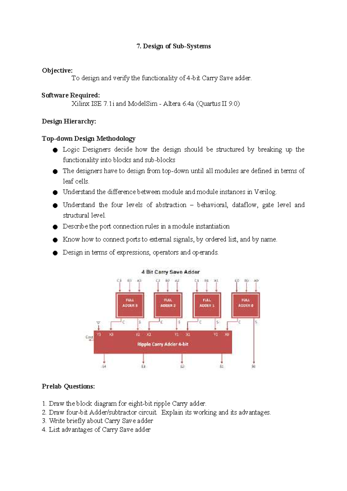 7. Design and Simulation of Carry Save Adder in Verilog - Studocu