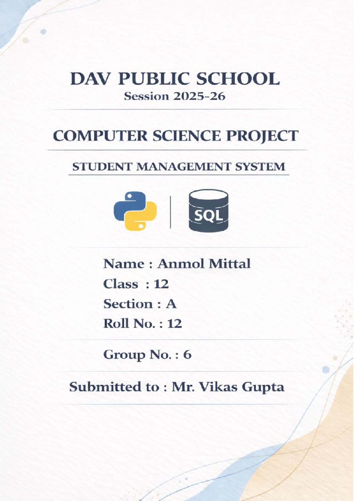 CS Project: Student Management System Using Python and MySQL - Studocu
