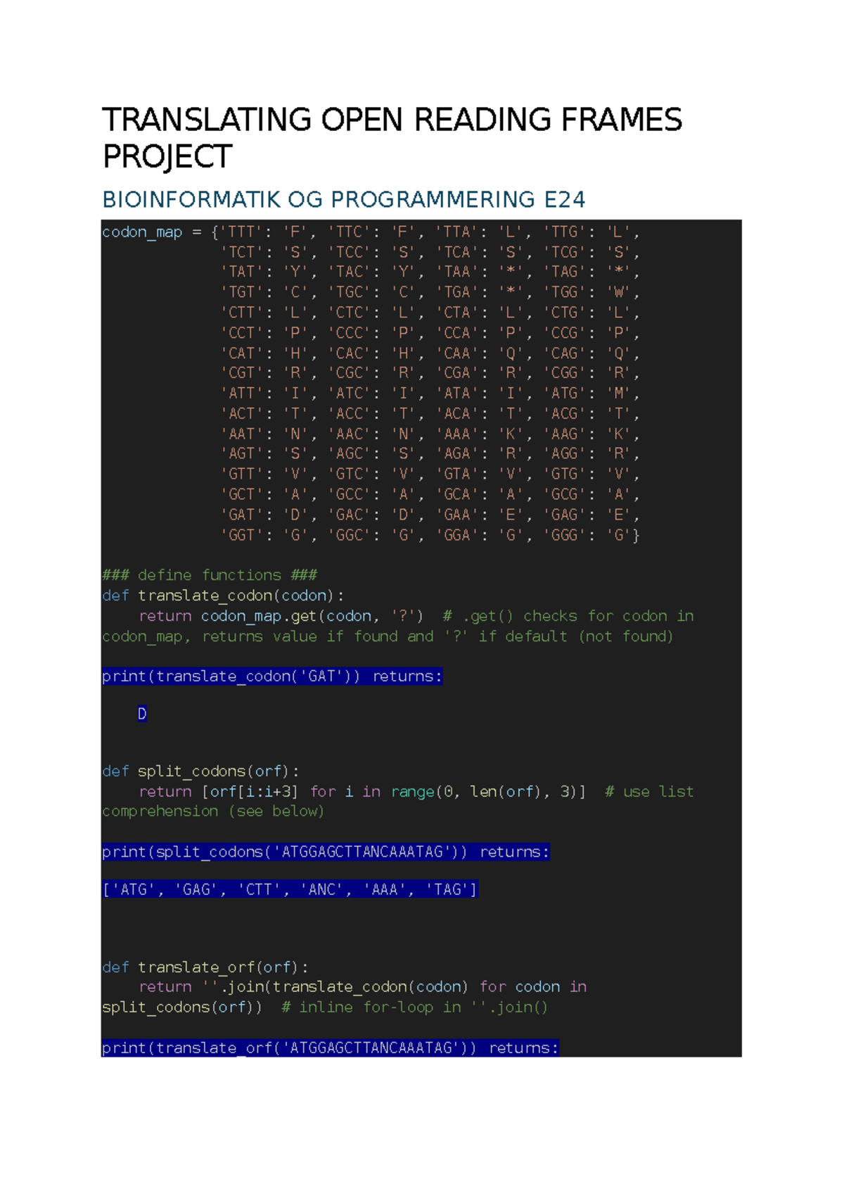 Translating Open Reading Frames Project Python Kode - TRANSLATING OPEN ...