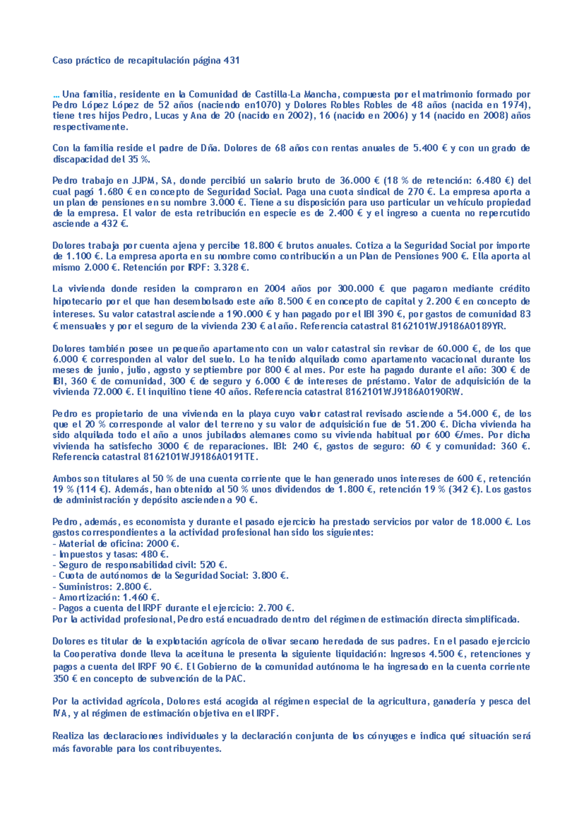 Caso Práctico de Recapitulación: Análisis Familiar y Financiero - Studocu