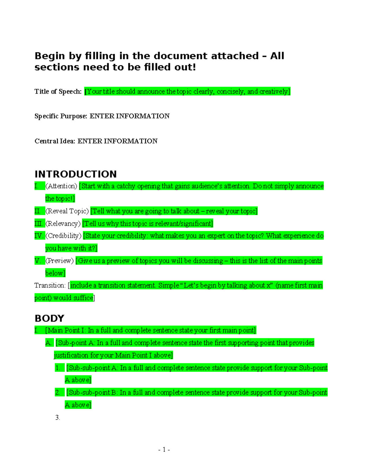 Informative & Persuasive Speech Outline Guide - Studocu
