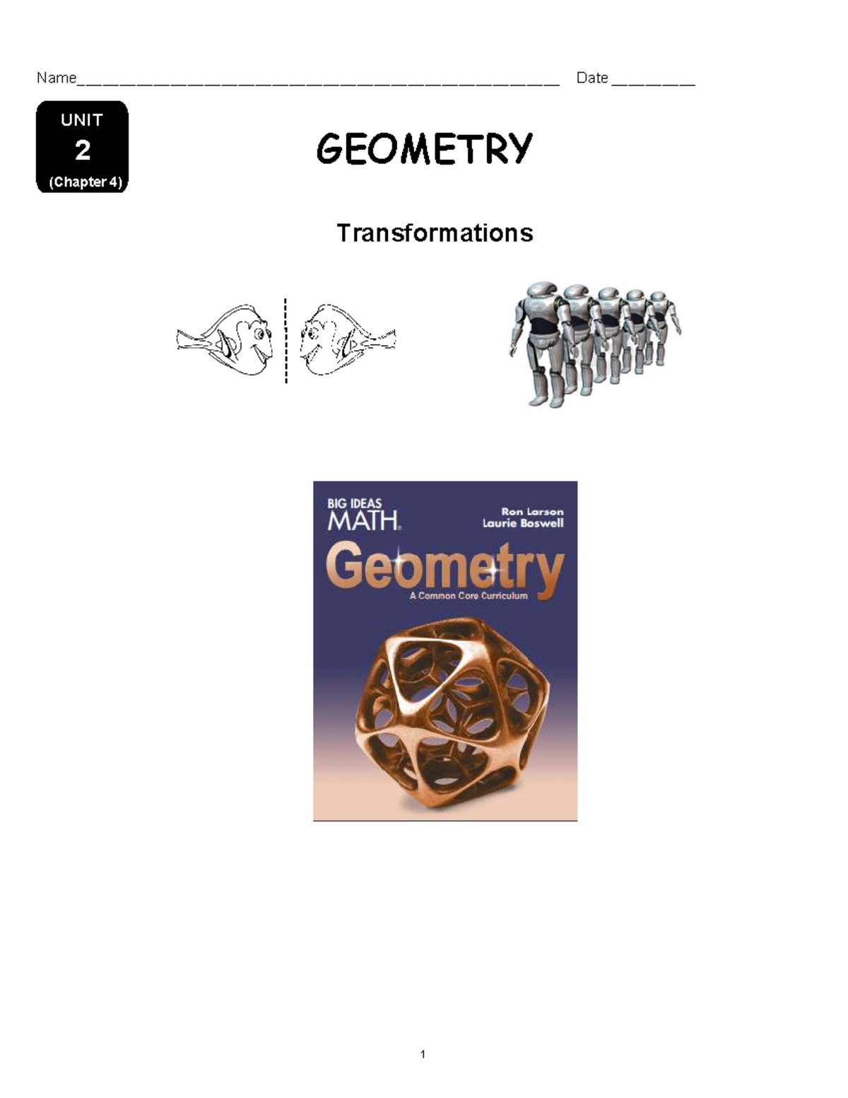 Transformations Review for Unit 2 Geometry: Reflections, Rotations, and ...