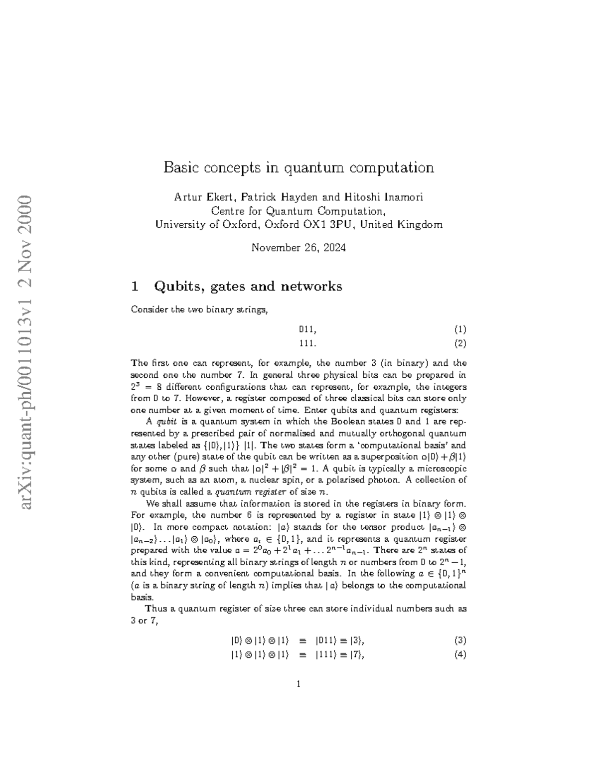 Quantum Computation Basics Qubits Gates And Networks Course Code