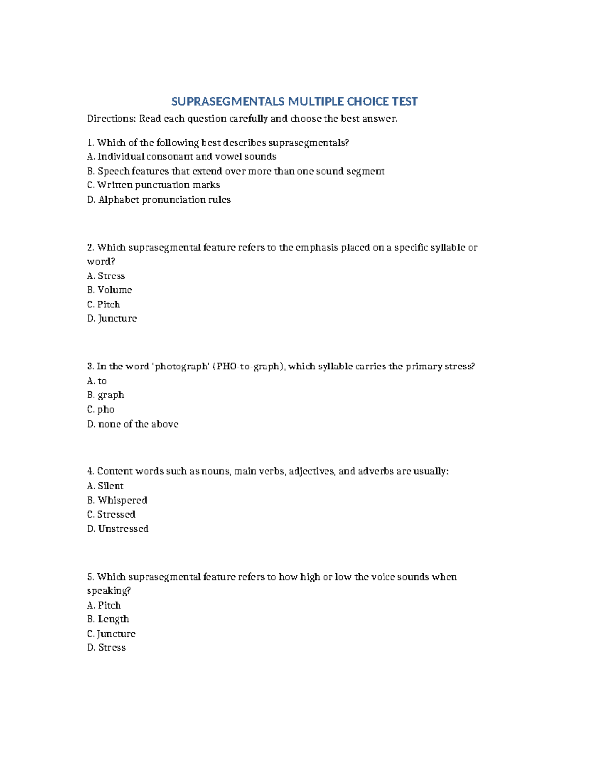 SUPRASEGMENTALS MC TEST - Inbound 6501261722306939459 - Studocu