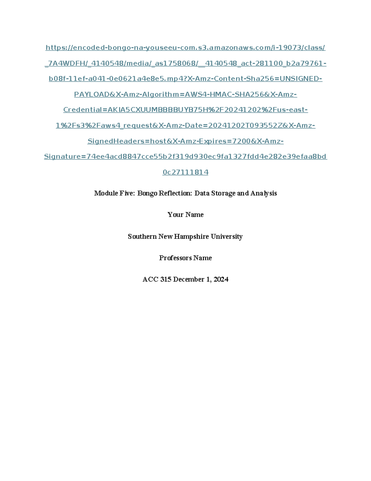 ACC 315 Final Exam Reflection on Data Storage & Analysis - Studocu