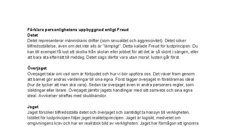 Det psykodynamiska perspektivet enligt Freud: Detet, Jaget och ...