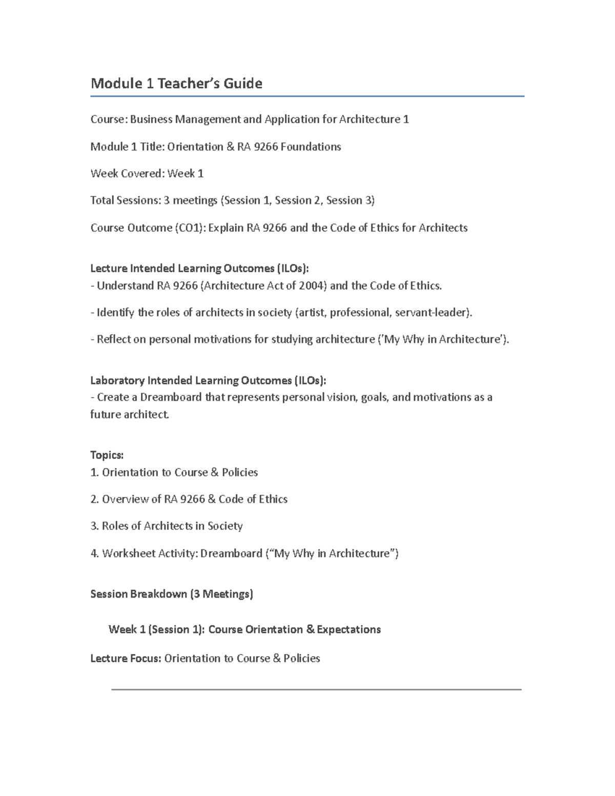 BMA 1 Module 1: Orientation & RA 9266 Overview Guide - Studocu