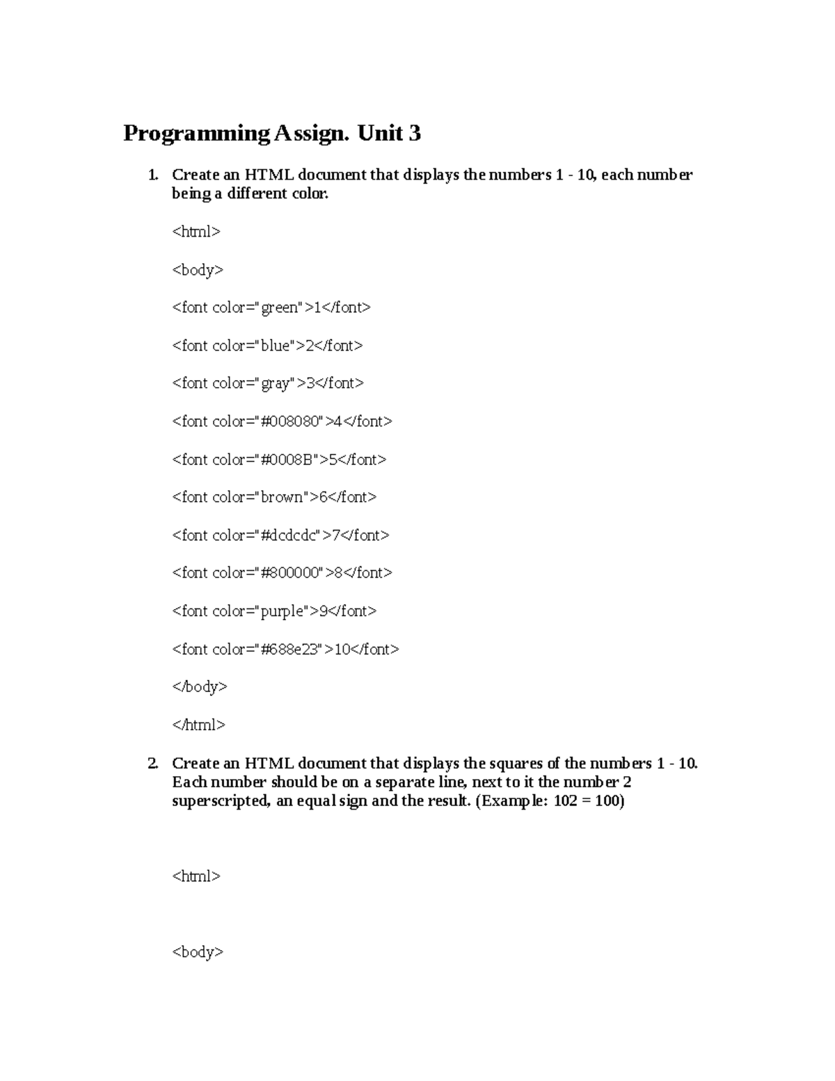 CS 2205 Programming Assignment: Unit 3 Instructions and Examples - Studocu