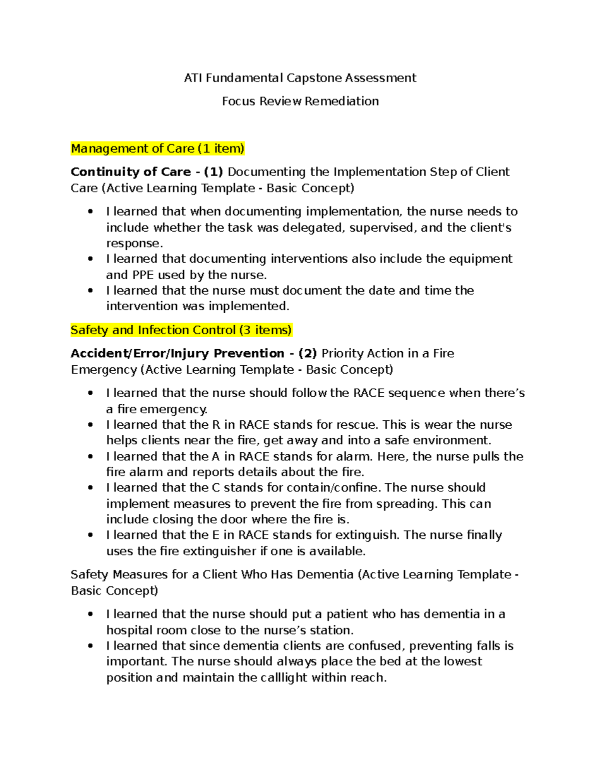 ATI Fundamental Capstone Assessment Remediation Review Notes - Studocu
