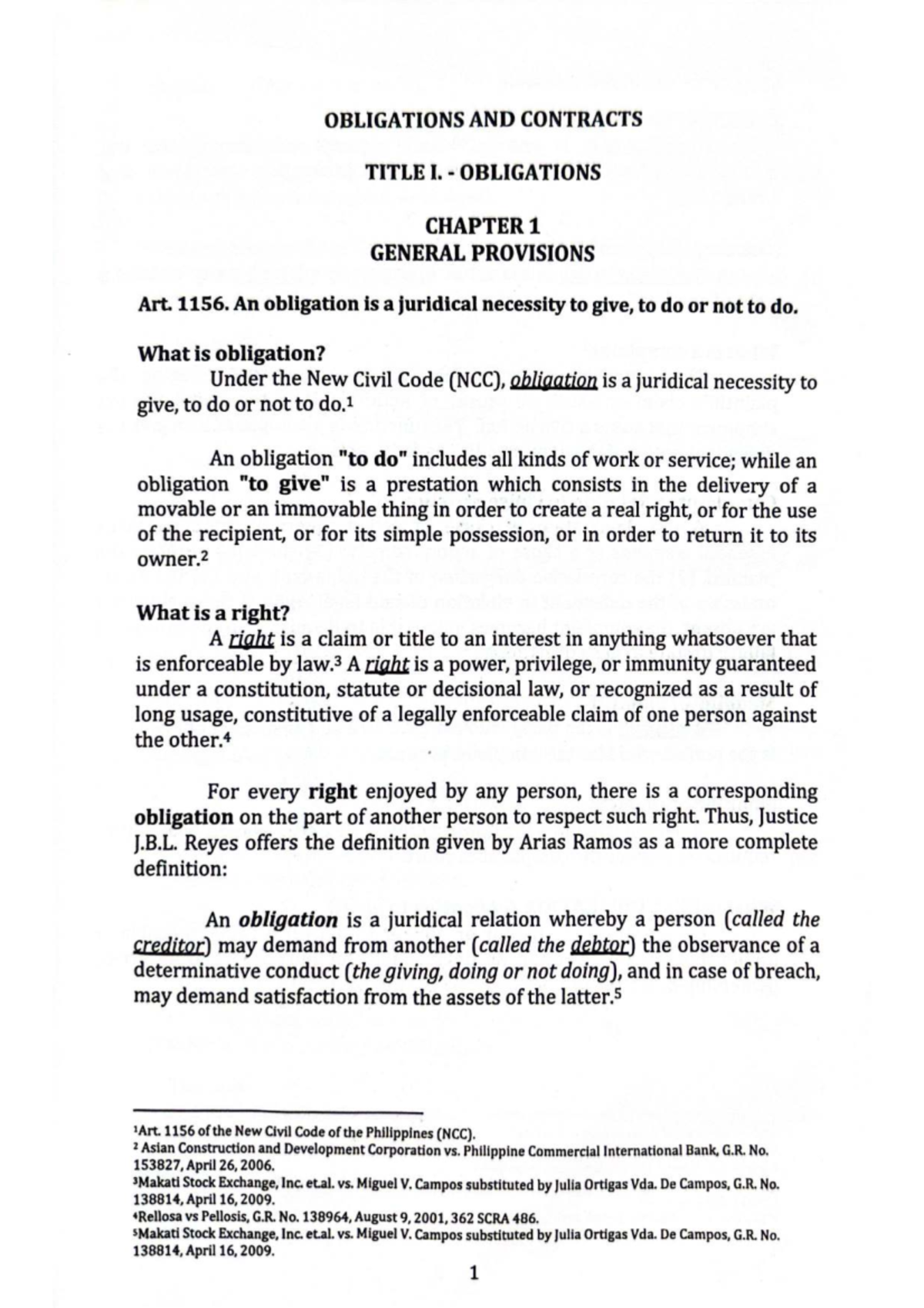OBLIGATIONS AND CONTRACTS (OBLI CON) - CHAPTER 1: GENERAL PROVISIONS ...