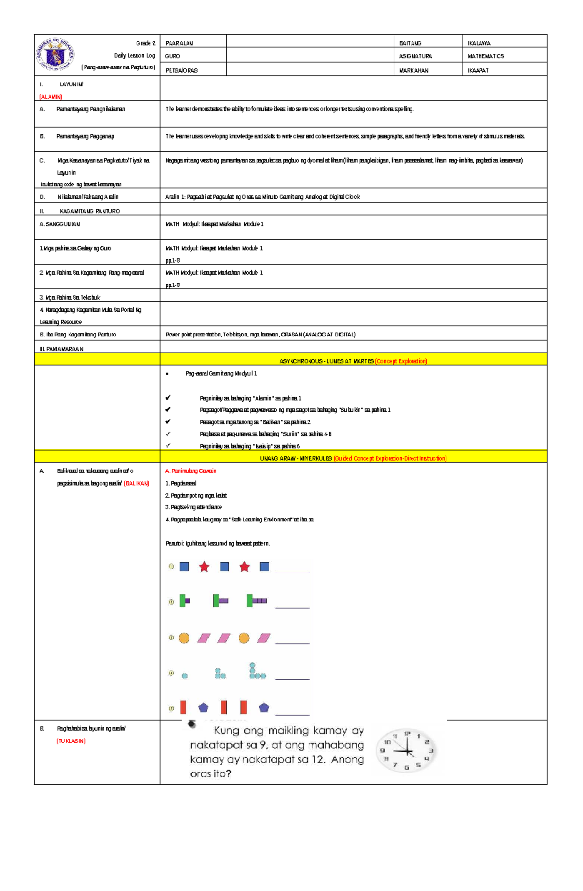 MATH-Q4-W1 - Daily Lesson Log for Grade 2 Mathematics - Studocu