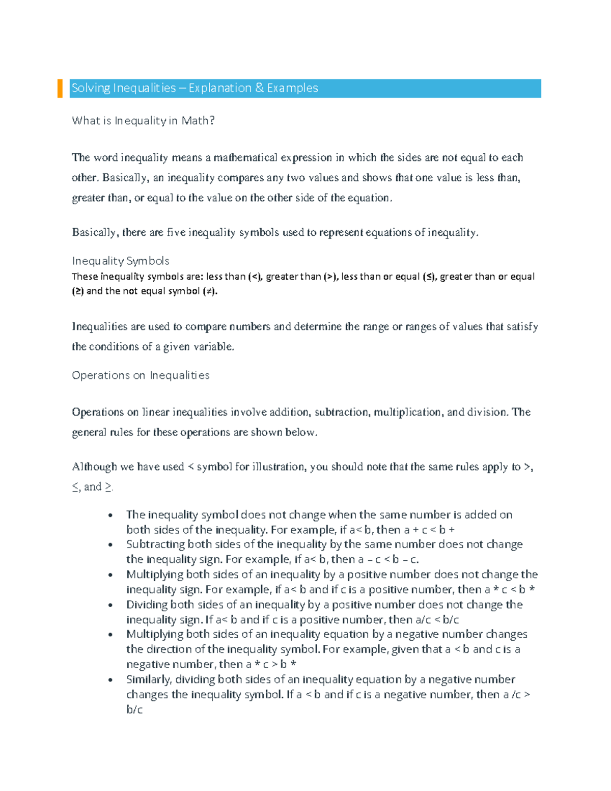 Mathematics 2545: Inequalities - Explanation, Examples & Solutions ...