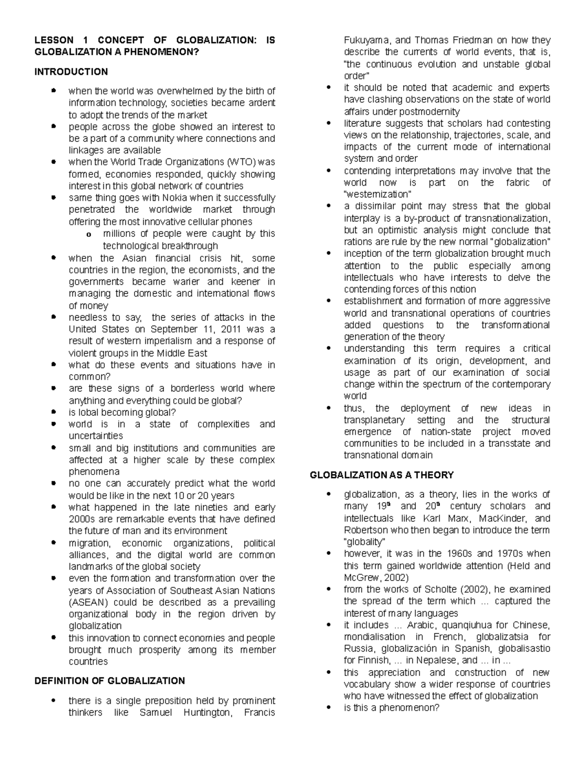 Lesson 1 Concept of Globalization - LESSON 1 CONCEPT OF GLOBALIZATION ...