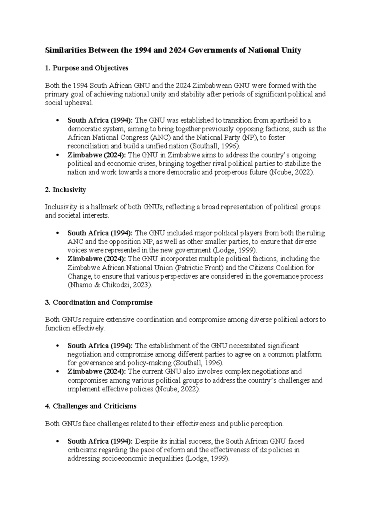 Similarities in the Governments of National Unity: 1994 & 2024 Analysis ...